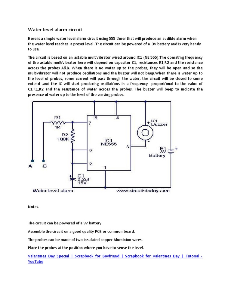 555 Timer Water Level Alarm Circuit | PDF