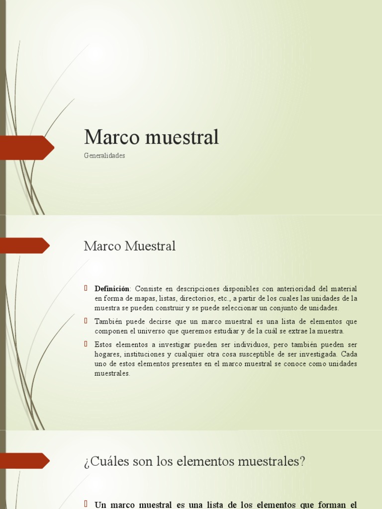 Marco Muestral: Generalidades | PDF | Muestreo (Estadísticas) | Método ...