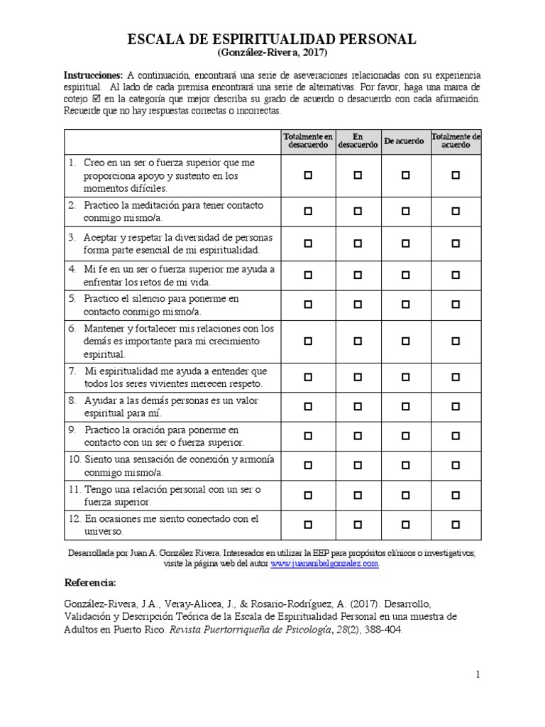 Escala de Espiritualidad Personal Version Revisada | PDF | Sicología