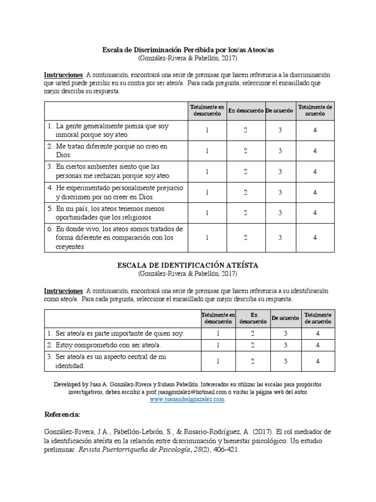 Escala de Discriminación Percibida Por Los Ateos | PDF | Ateísmo