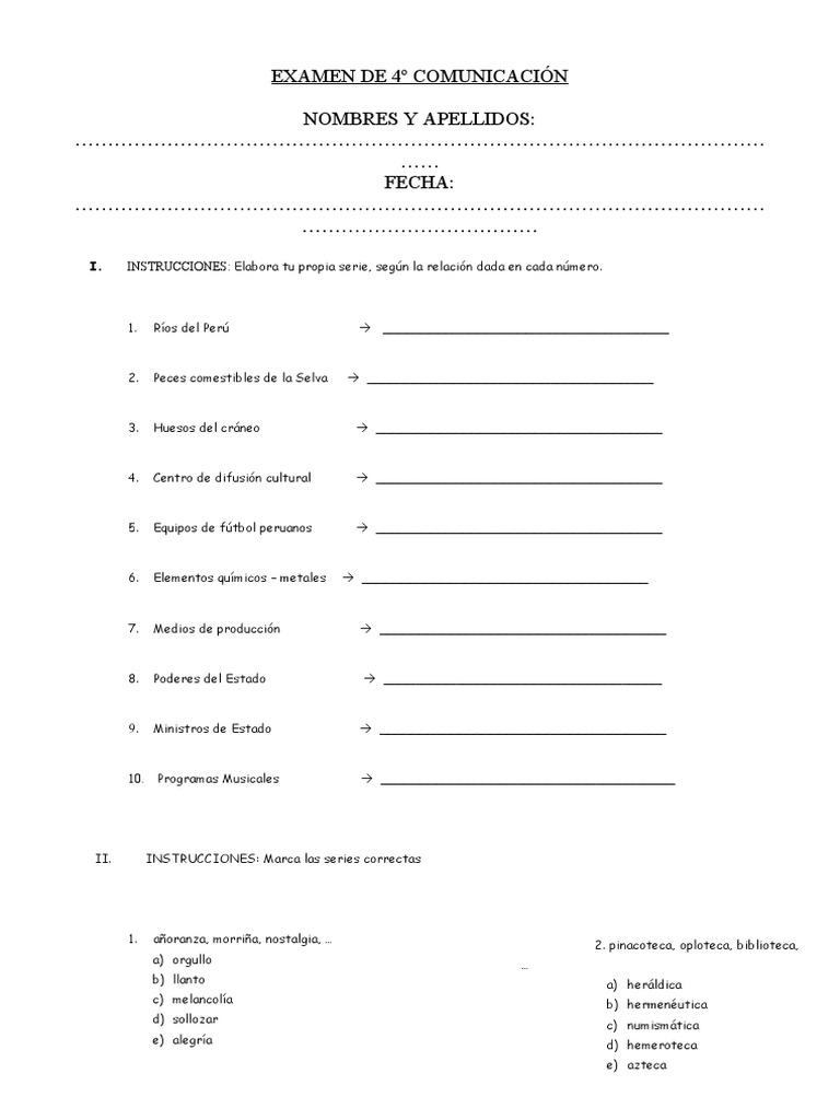 Examen de 4º Comunicación | PDF