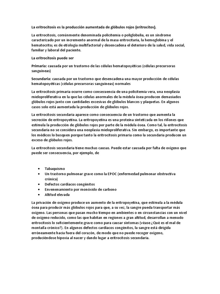 Eritrocitosis: Tipos y Causas | PDF | Glóbulo rojo | Sangre