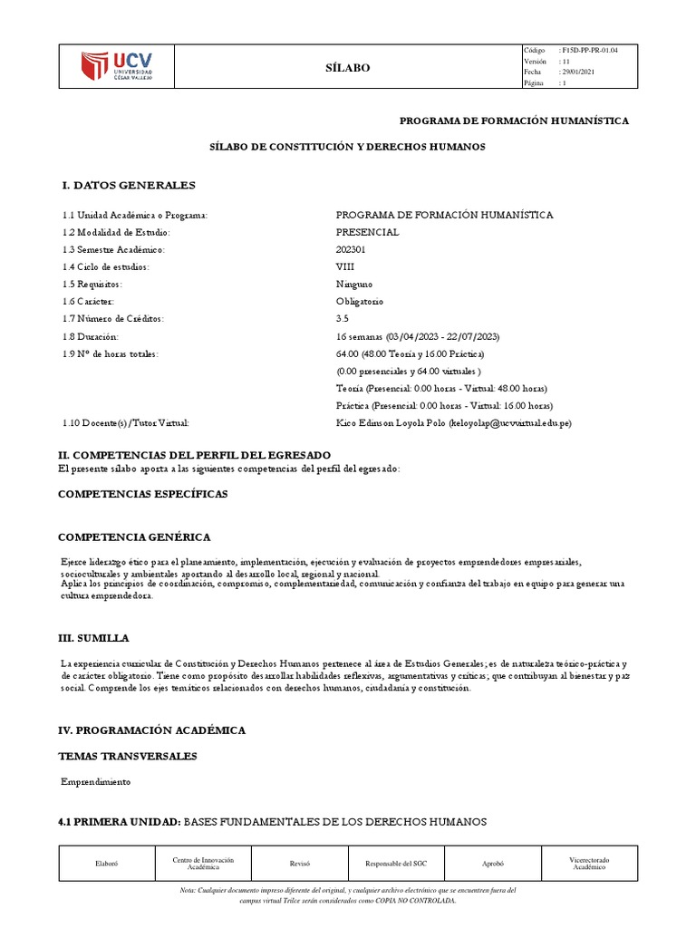 Silabo de Constitución y Derechos Humanos | Descargar gratis PDF ...