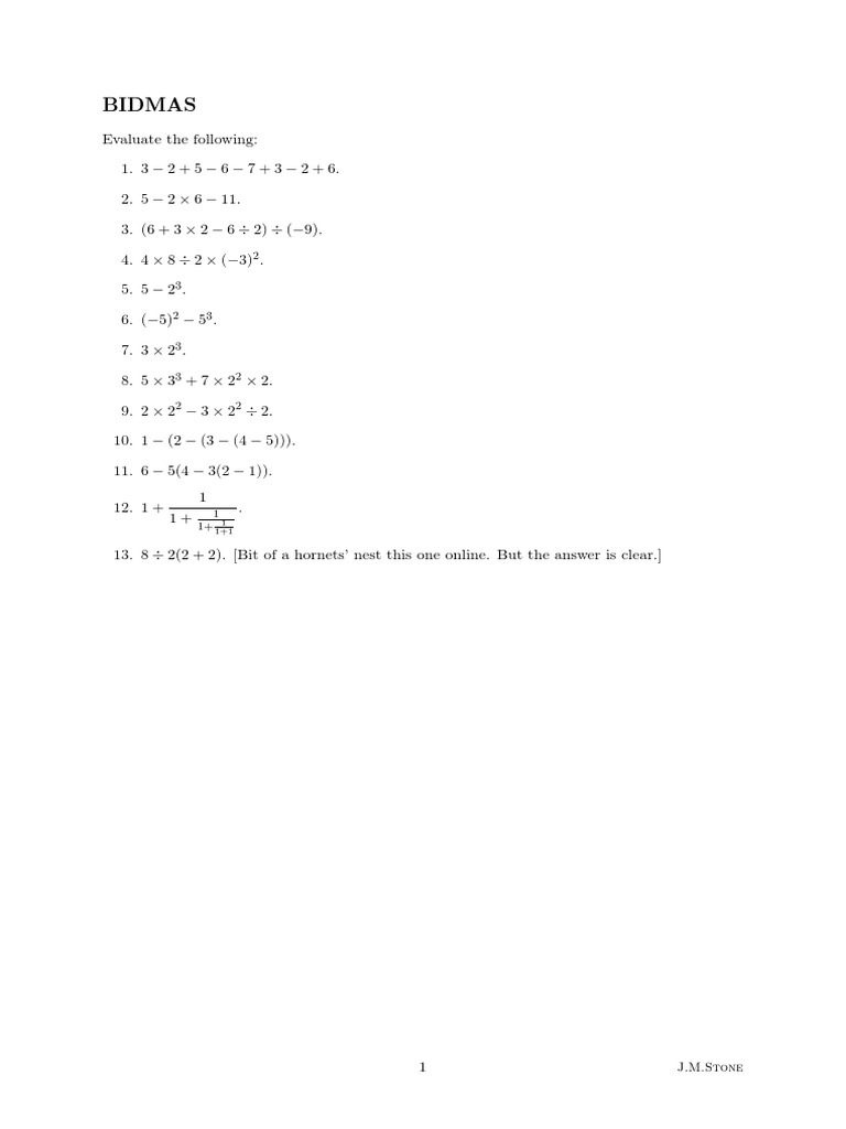 Bidmas: J.M.Stone | PDF