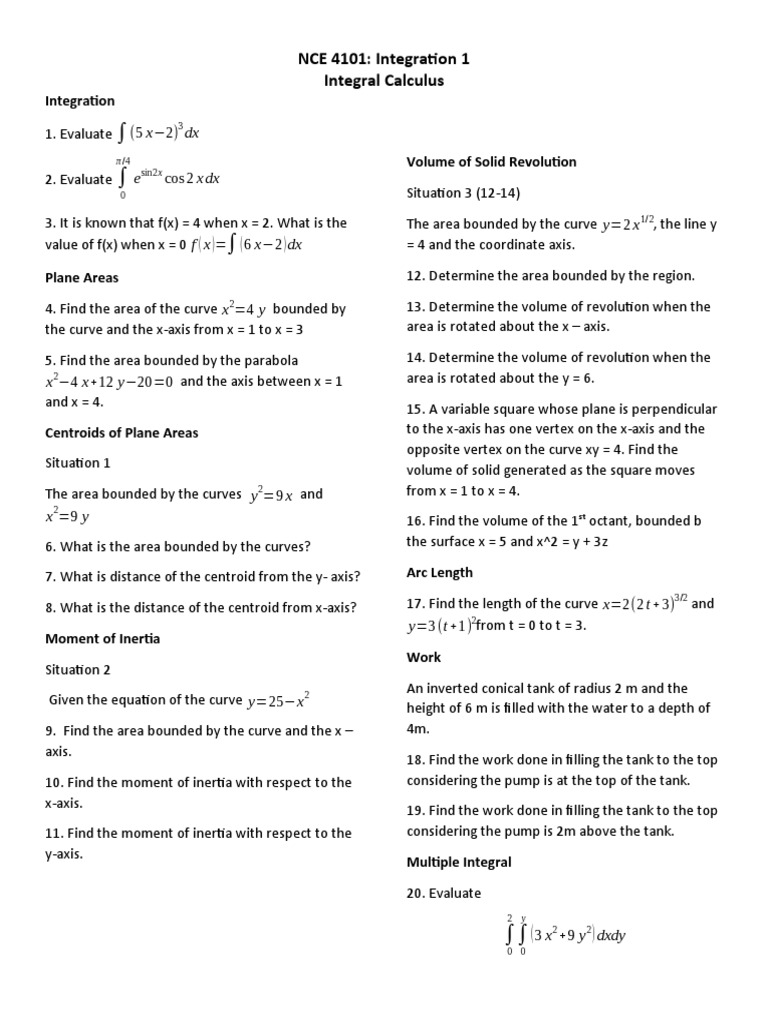 Integral Calculus Pdf Cartesian Coordinate System Area