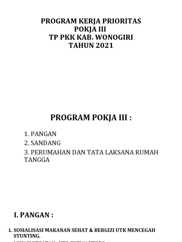 6 POKJA III BU ARSO Paparan - PROG PRIORITAS - POKJA III - 2021 | PDF