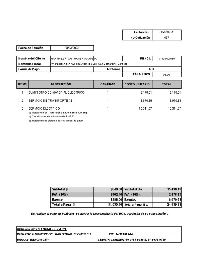 Formato de Factura | PDF | Venezuela
