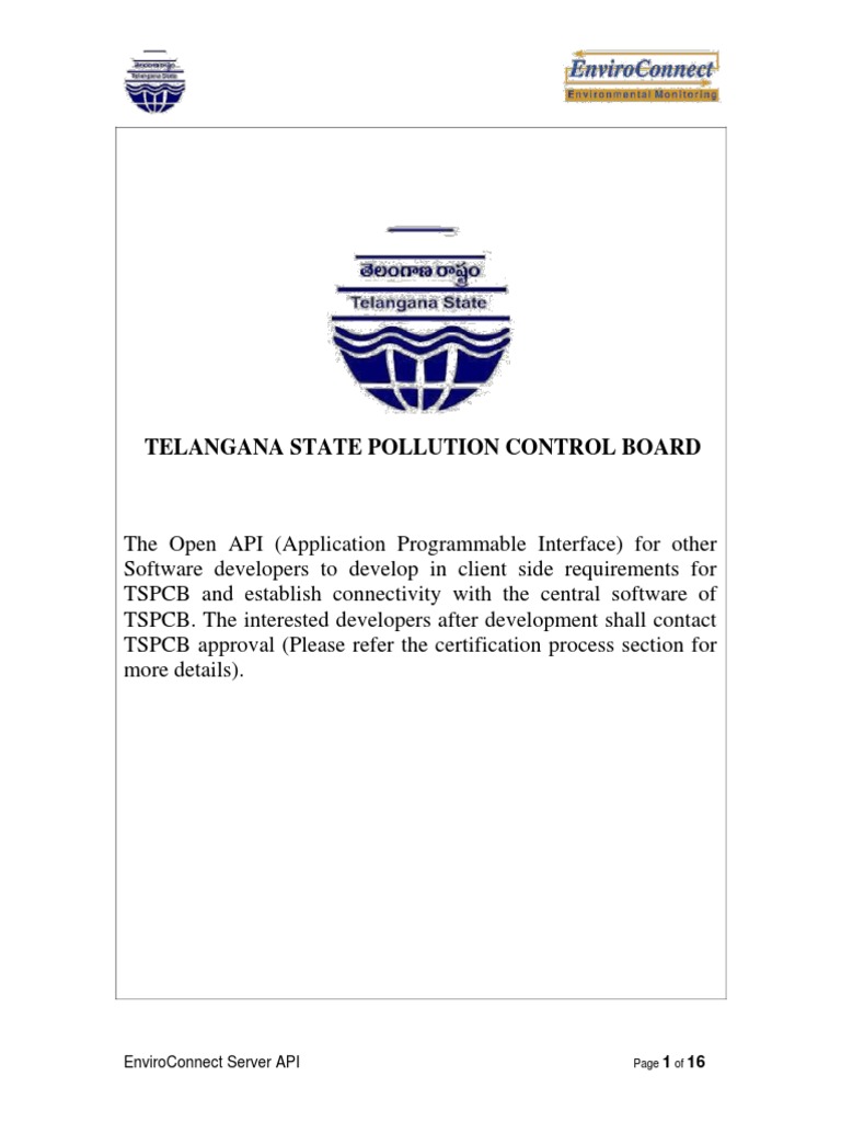 Enviroconnect Server Api For Tspcb Revised Pdf Server Computing Port Computer Networking