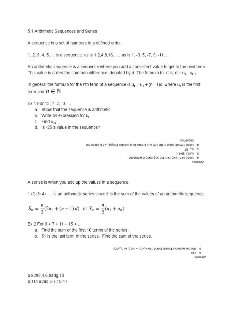 5.1 Arithmetic Sequences and Series | PDF