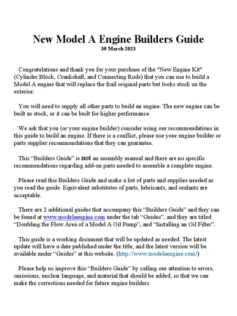 Model A Engine Builders Guide | PDF | Piston | Manufactured Goods