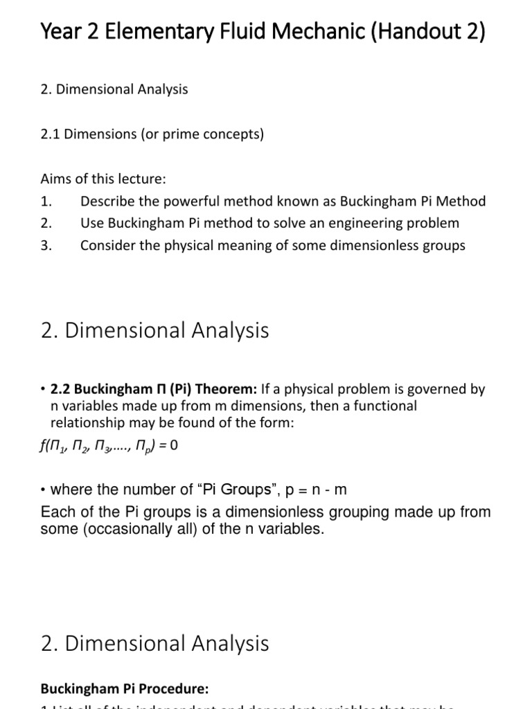 Dimensional Analysis Using Buckingham Pi Method | PDF | Drag (Physics ...