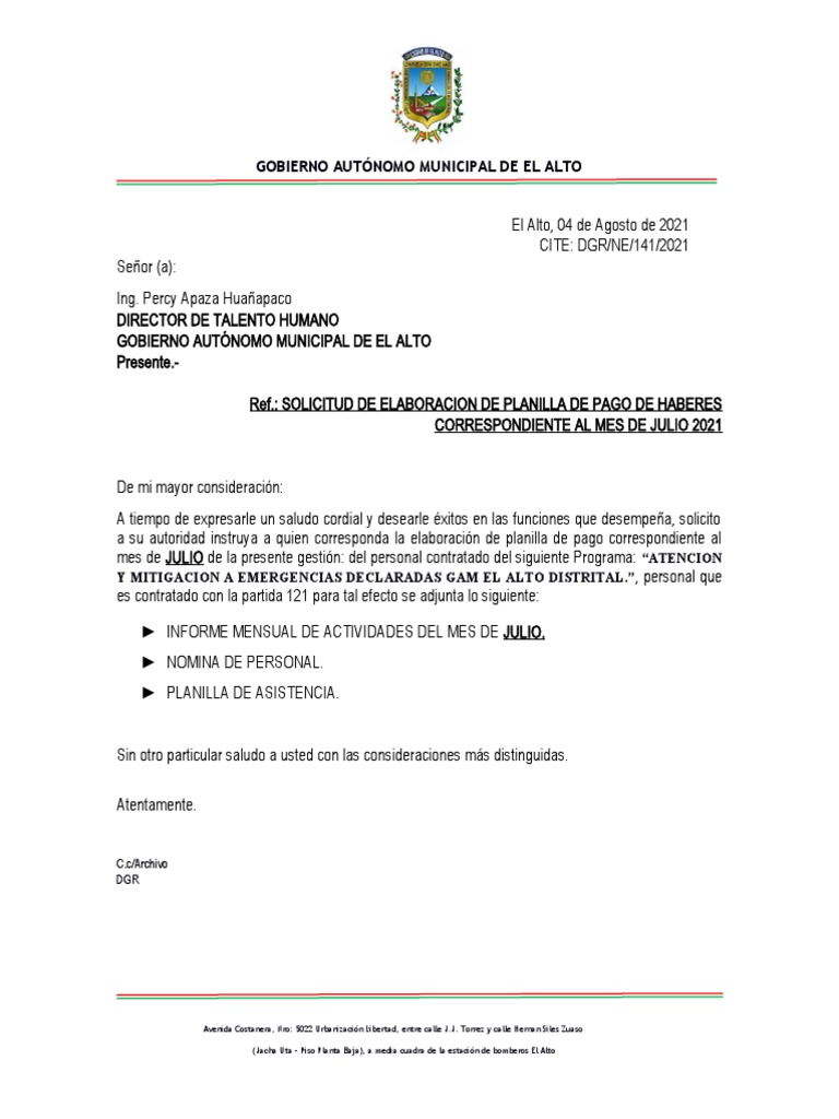 Nota Pago de Haberes | PDF