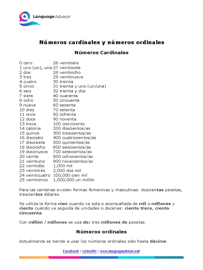 Numeros Cardinales y Ordinales | PDF