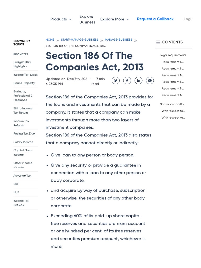 Section 186 of The Companies Act, 2013 | PDF | Loans | Interest
