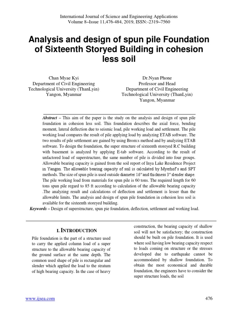 Analysis and Design of Spun Pile Foundation of Sixteenth Storyed ...