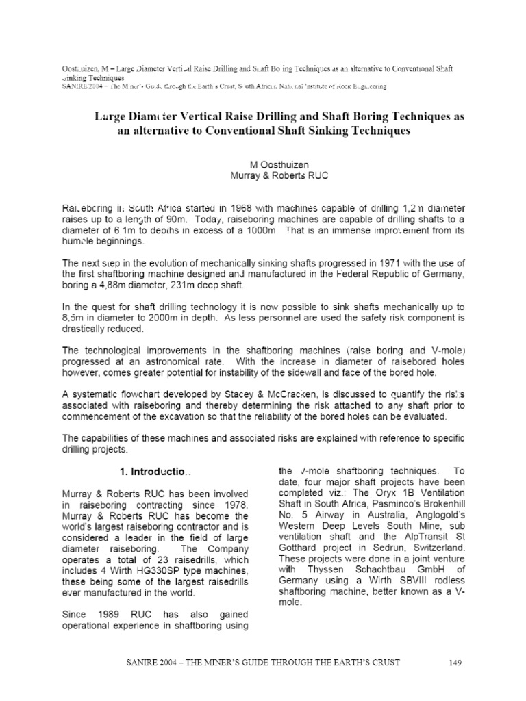 Large Diameter Vertical Raise Drilling and Shaft Boring Techniques ...