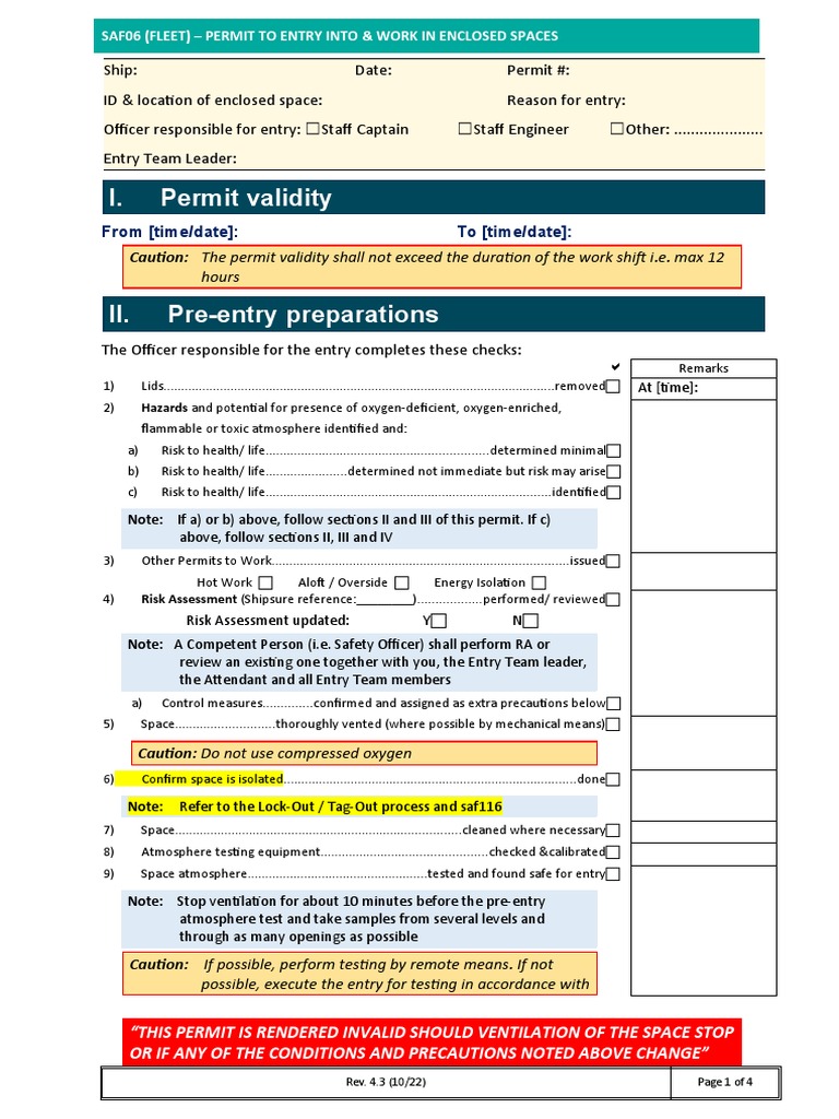 Saf06 Check List For Entry & Work in Enclosed Spaces PTW | PDF | Risk ...