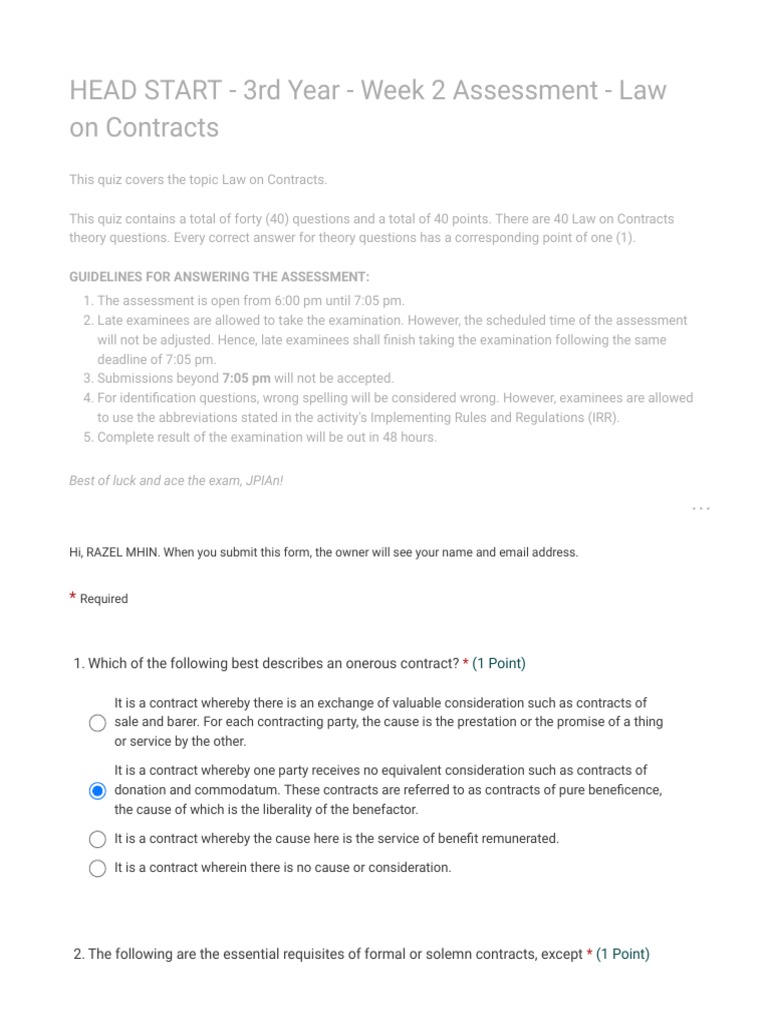 HEAD START - 3rd Year - Week 2 Assessment - Law On Contracts | Download Free PDF | Offer And ...