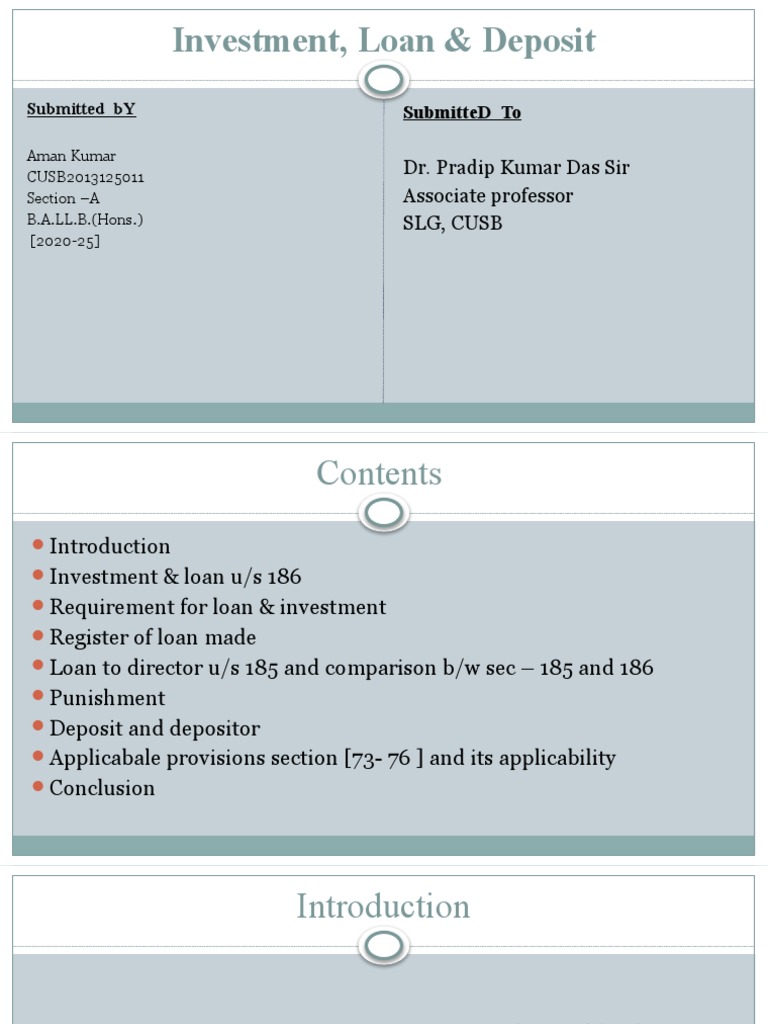 Investment, Loan & Deposit: Submitted To | PDF | Loans | Investing