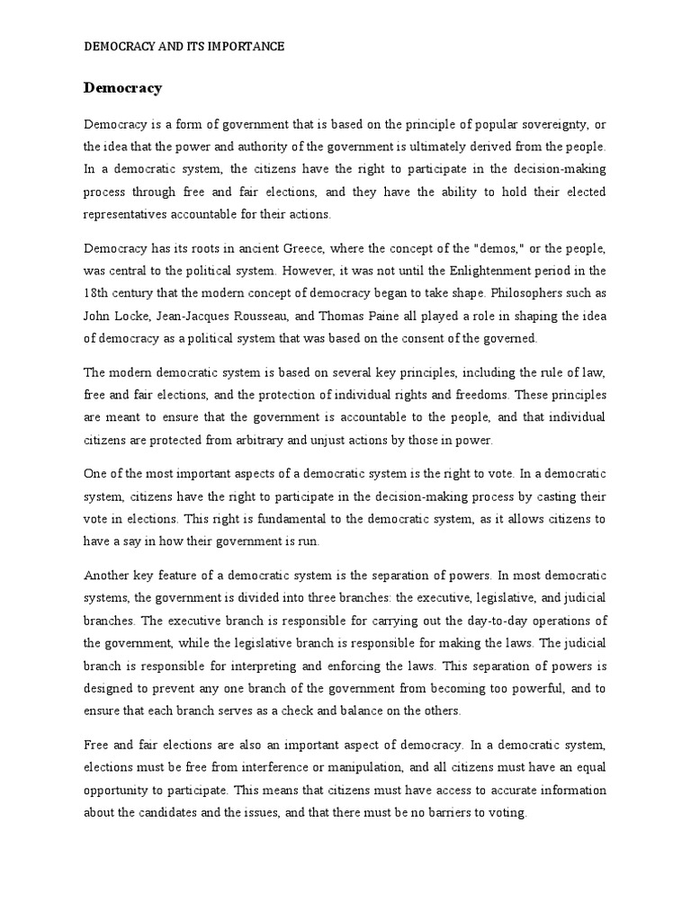 Democracy and Its Importance | PDF | Democracy | Political Ideologies