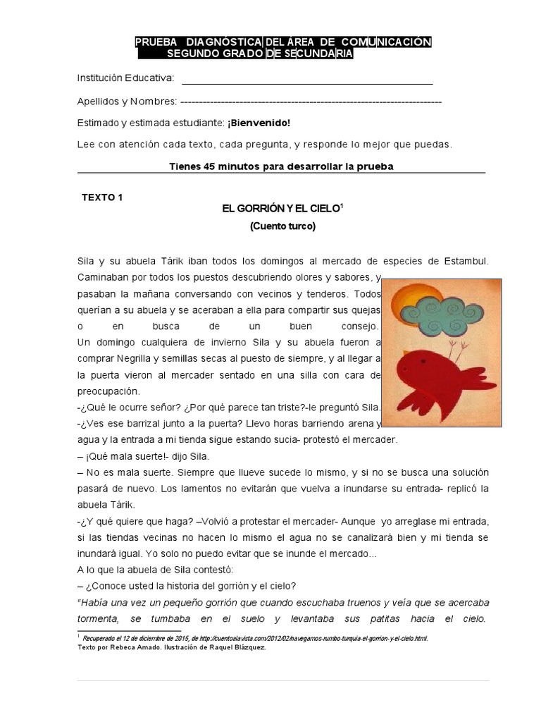 Evaluaci+ N Diagn+ Stica COMUNICACI+ôN - 2 - GRADO | PDF | Tigre