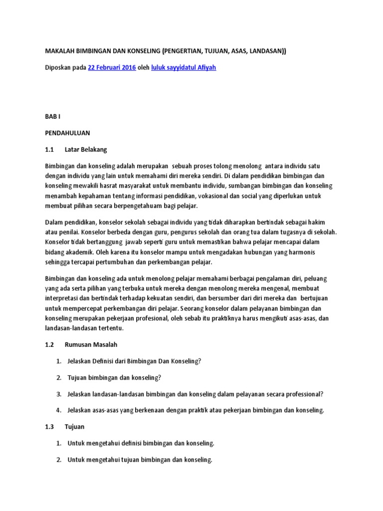 Makalah Bimbingan Dan Konseling | PDF