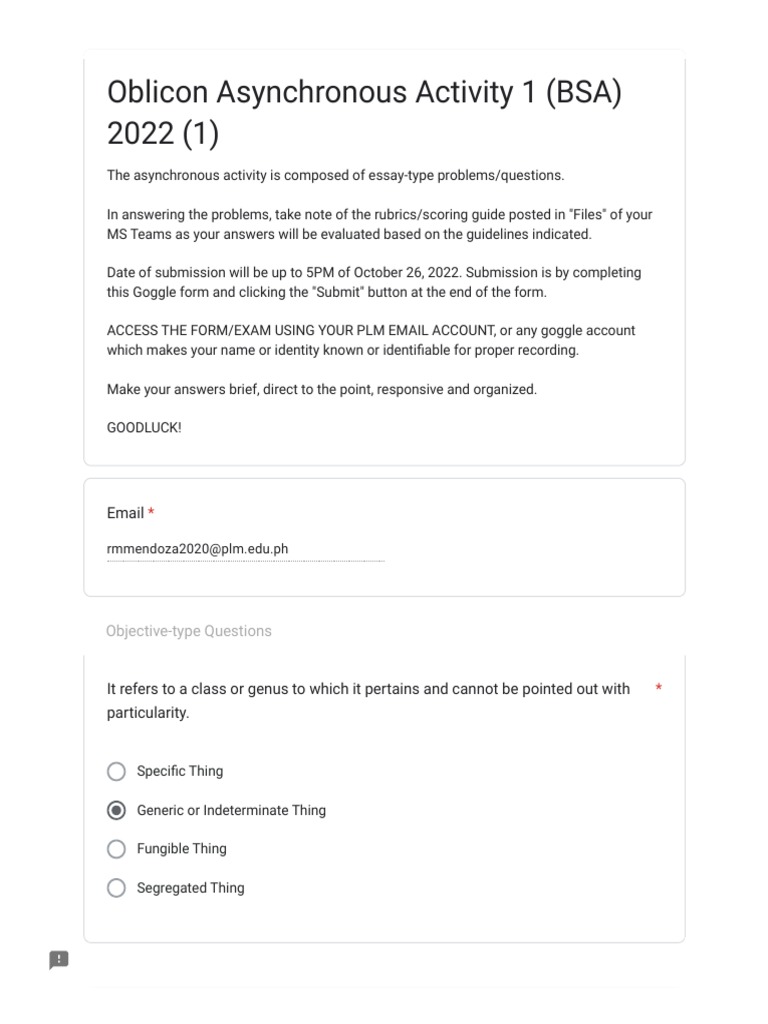 Oblicon Asynchronous Activity 1 (BSA) 2022 | PDF | Law Of Obligations | Loans