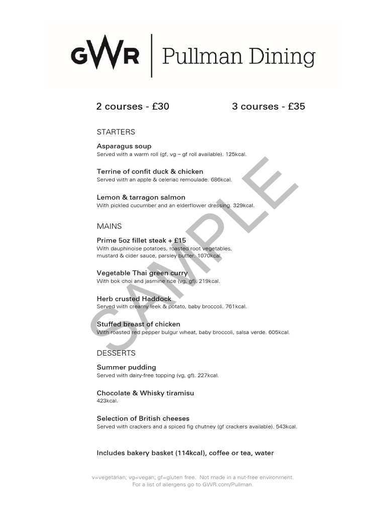 Sample GWR Pullman Summer Menu | PDF | Foods | Cuisine