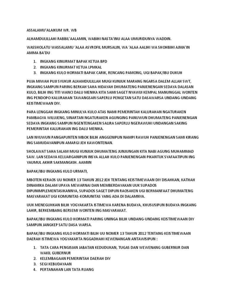 Atur Pambagya Acara Pengetan Satu Dasa Warsa | PDF