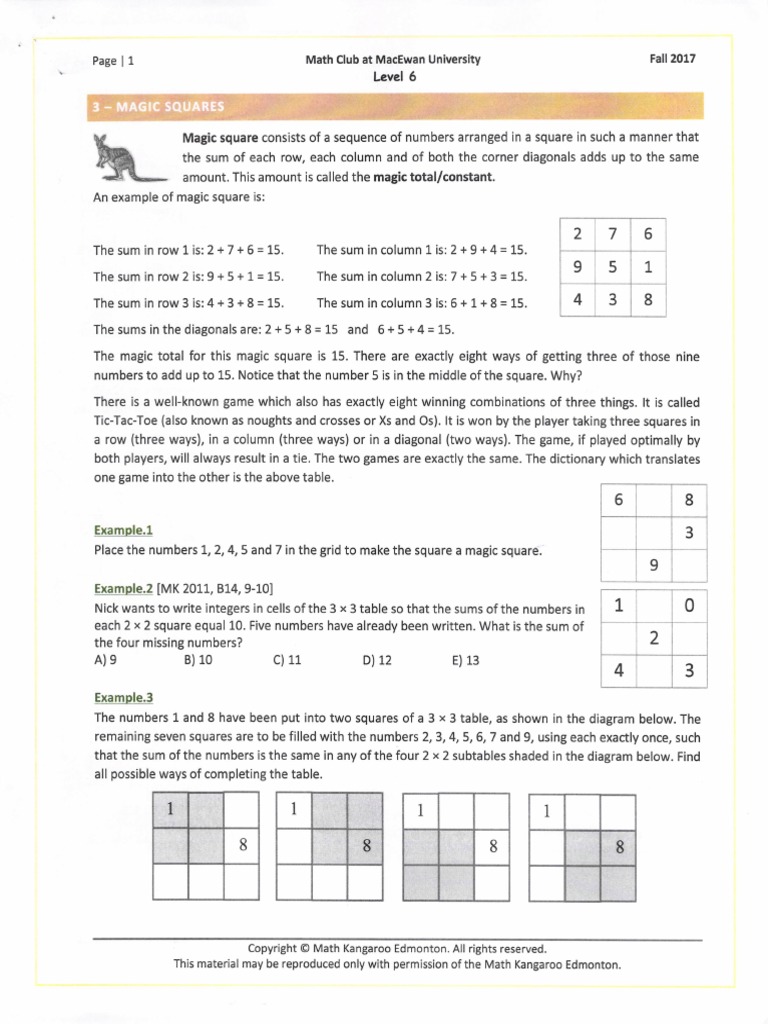 EdmKangarooLevel6 Magic Squares | PDF