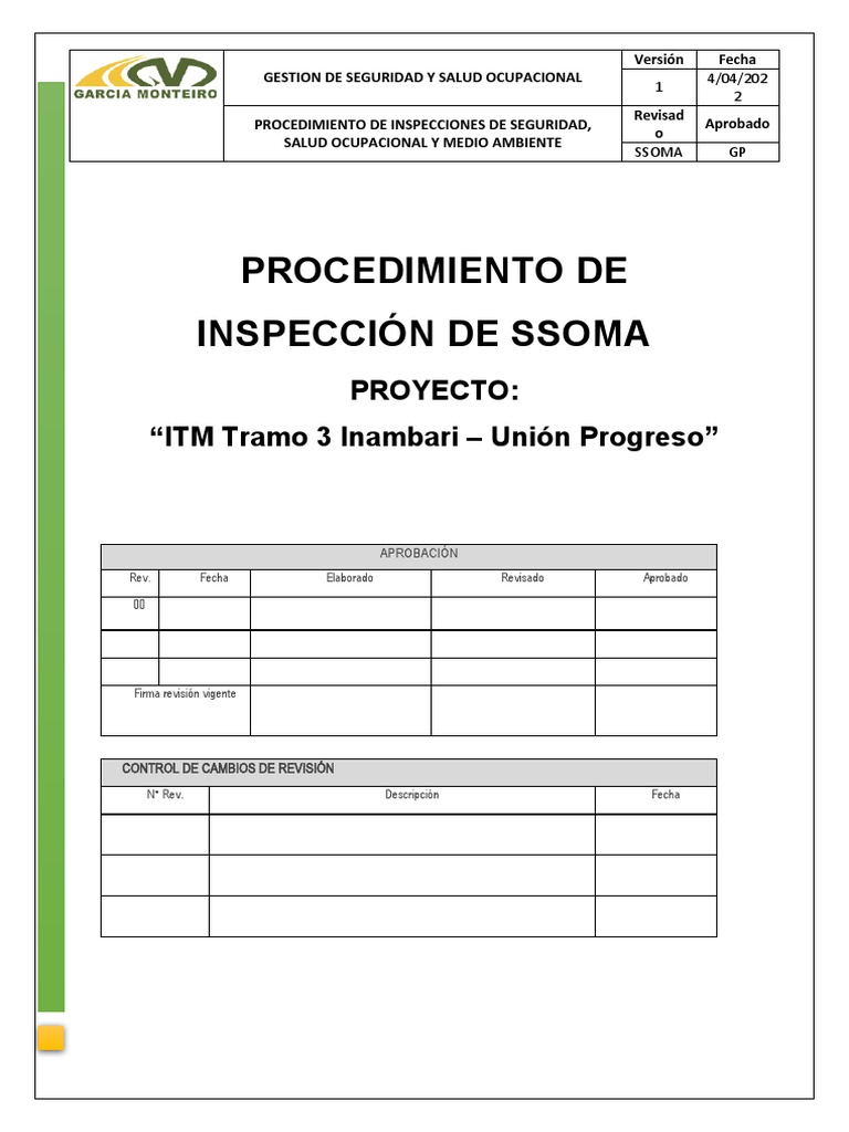 Procedimiento de Inspección de Ssoma | PDF | Seguridad y salud ocupacional | Planificación
