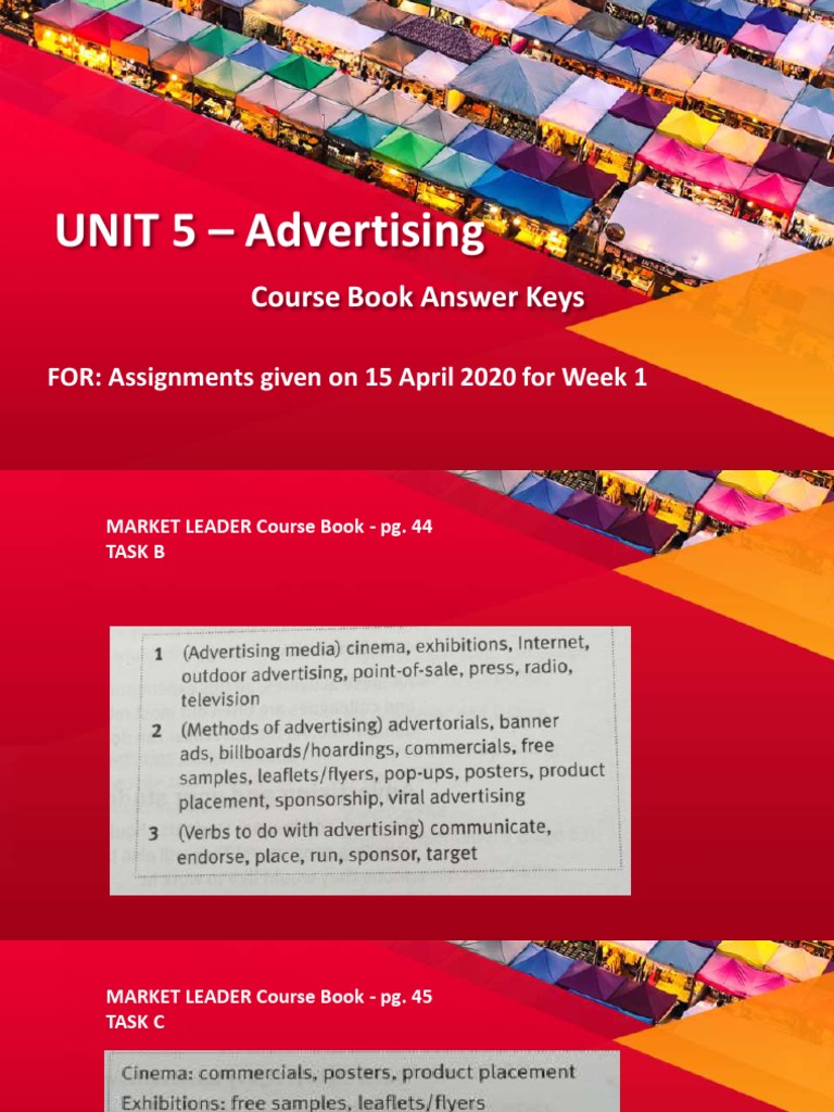 Market Leader Course Book Answer Key for Week 1 Assignments - Unit 5 ...