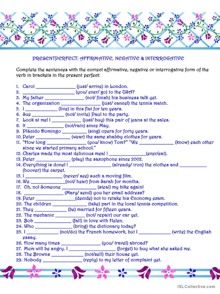 Present Perfect - Affirmative, Negative & Interrogative | PDF