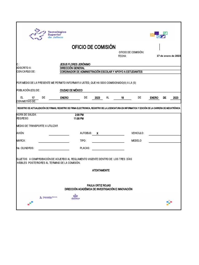 Oficio de Comisión Actualizado 2023 Jesus | PDF