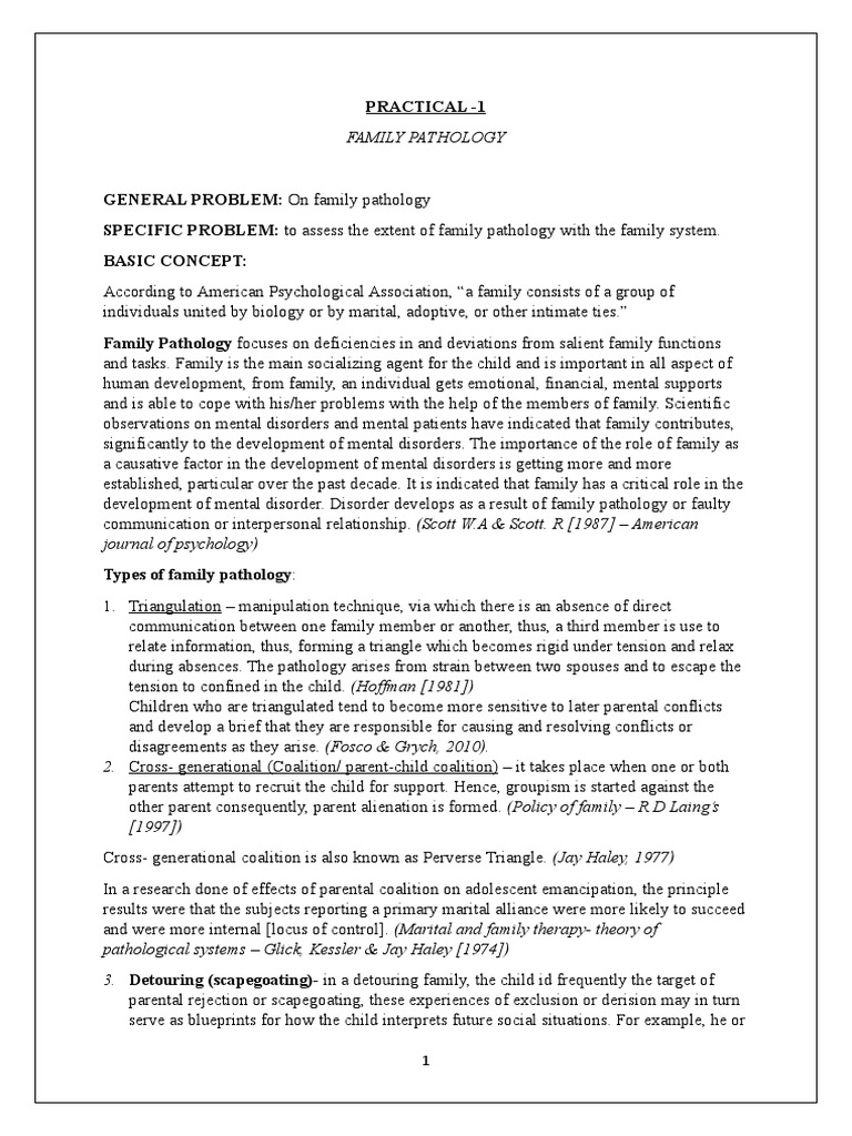 PRACTICAL 1 - Family Pathology-1 | PDF | Family | Mental Disorder