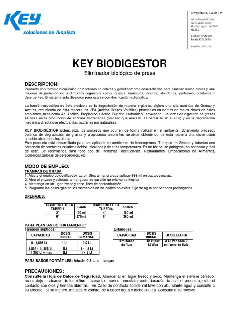 HOJA DE SEGURIDAD BIODIGESTOR Hoja Tecnica - 2224 - 15 | PDF | gordo | Las bacterias