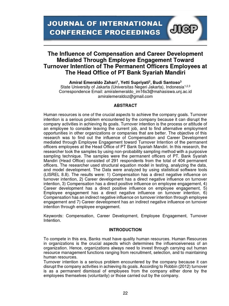 The Influence of Compensation and Career Development Mediated Through Employee Engagement ...