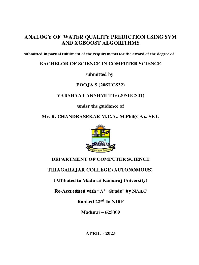Analogy of Water Quality Prediction Using SVM and Xgboost Algorithms | PDF | Machine Learning ...