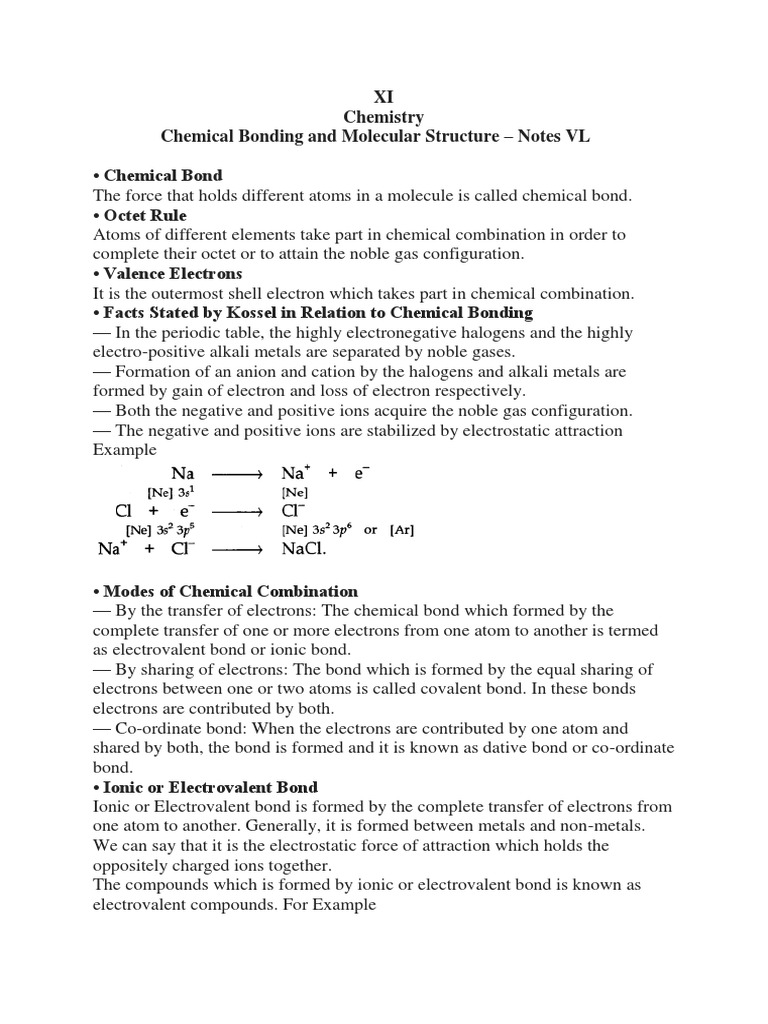 Chemical Bonding and Molecular Structure | PDF | Ionic Bonding ...