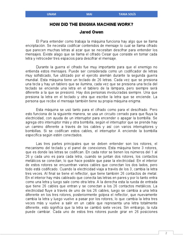HOW DID THE ENIGMA MACHINE WORK - Tania Solis | PDF | Bienes ...