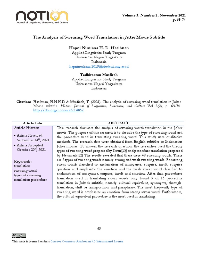 Swearing in Joker Translation | PDF | Translations | Profanity