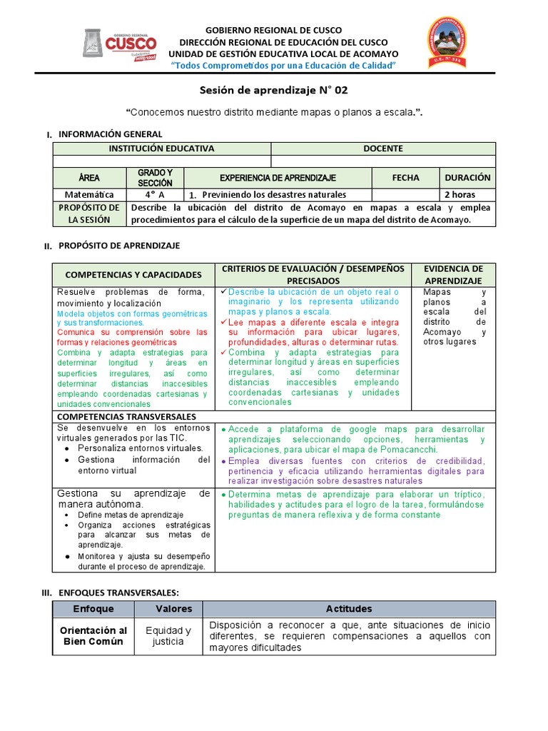 Sesión de Aprendizaje - Matemática | PDF | Aprendizaje | Maestros