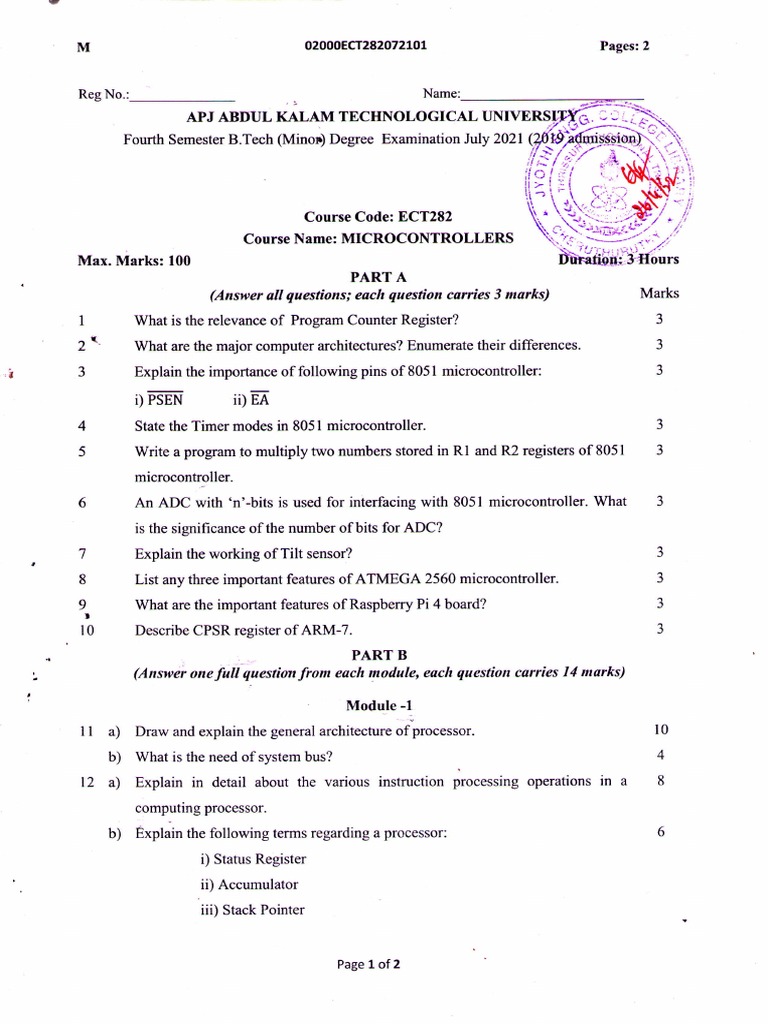 Microcontrollers and Embedded Systems Exam Questions | PDF | Microcontroller | Integrated Circuit