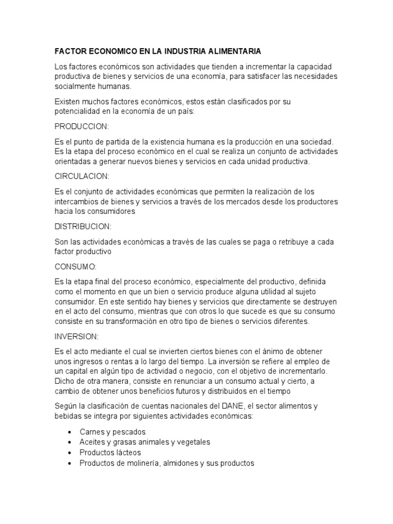 Factor Economico en La Industria Alimentaria | PDF | Bienes | Consumo ...