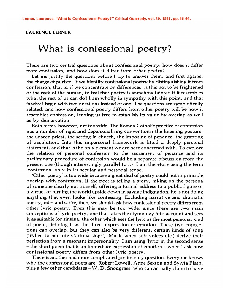 Lawrence Lerner: What Is Confessional Poetry | PDF