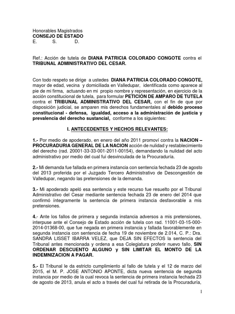Demanda Tutela Diana Colorado Final | PDF | Debido al proceso ...