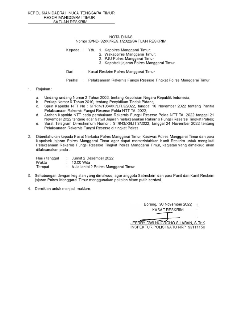 Undangan Rakernis Ft Reserse Polres Matim Tgl 02 November 2022 Pdf