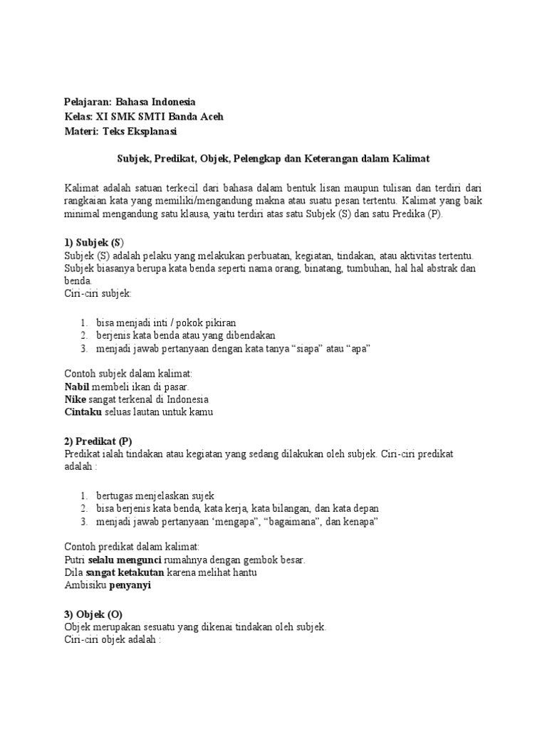 Subjek, Predikat Objek | PDF