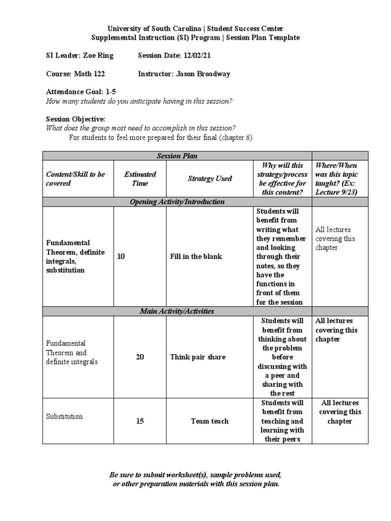 Si Session Plan Template 1 | PDF | Worksheet | Communication