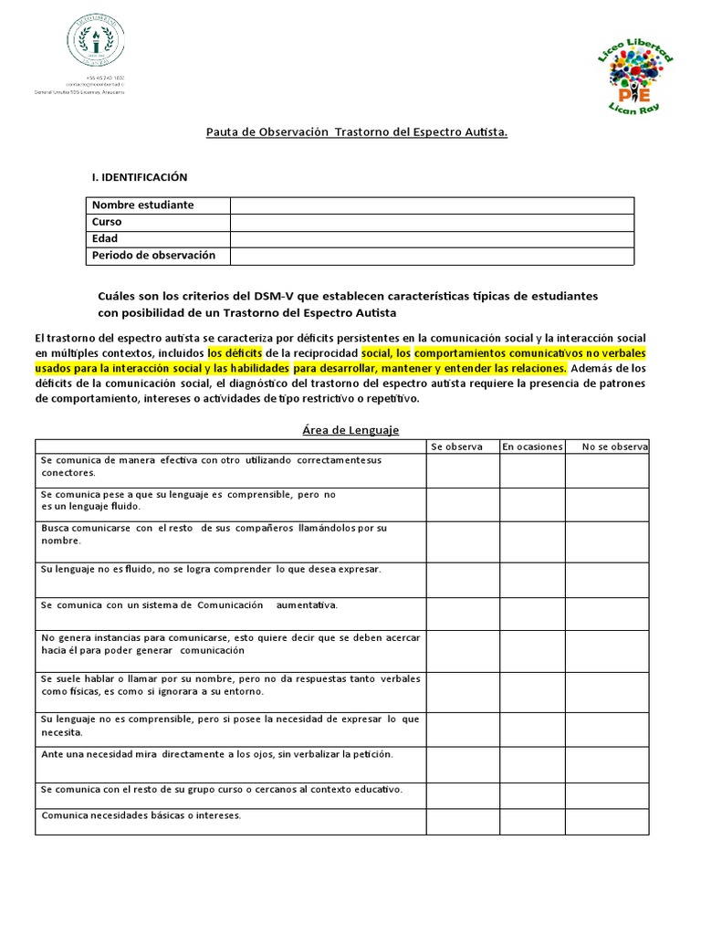 Pauta Observación TEA | PDF | Espectro autista | Comunicación
